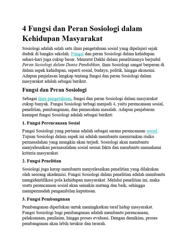 Fungsi Dan Peran Sosiologi | PDF