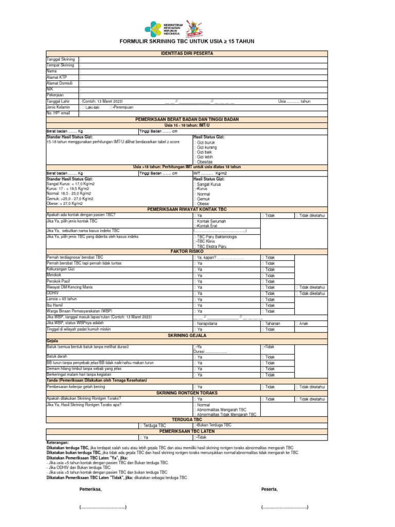 Formulir Skrining TBC Usia ≥ 15 Tahun | PDF | Gaya Hidup