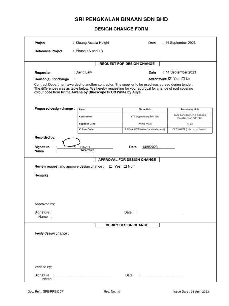 Design Change Form | PDF
