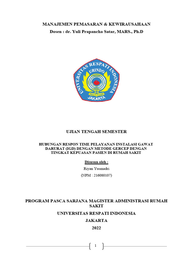 UTS - Manajemen Pemasaran & Kewirausahaan - RIYAN YUSMADRI | PDF