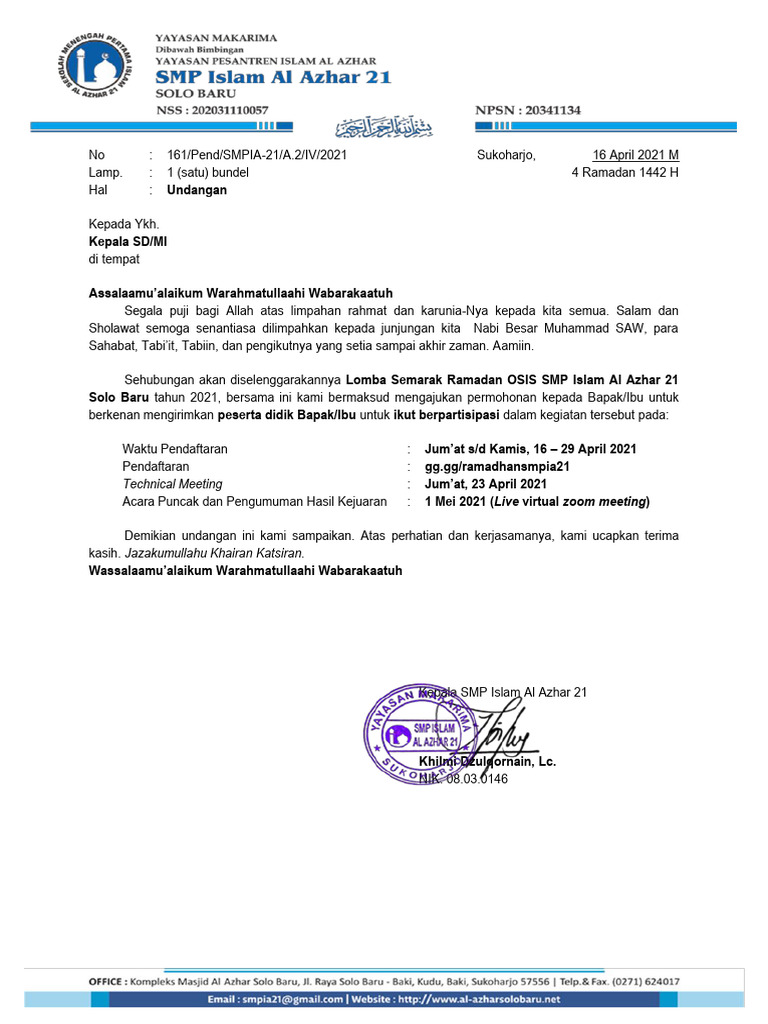 Surat Undangan Lomba | PDF