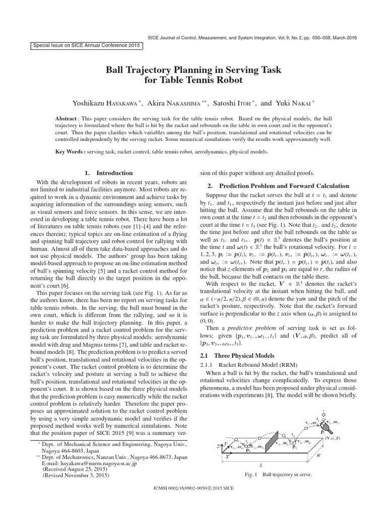 Paper - Projectile - Ball Trajectory Planning in Serving Task | PDF Paper - Projectile - Ball Trajectory Planning in Serving Task | PDF