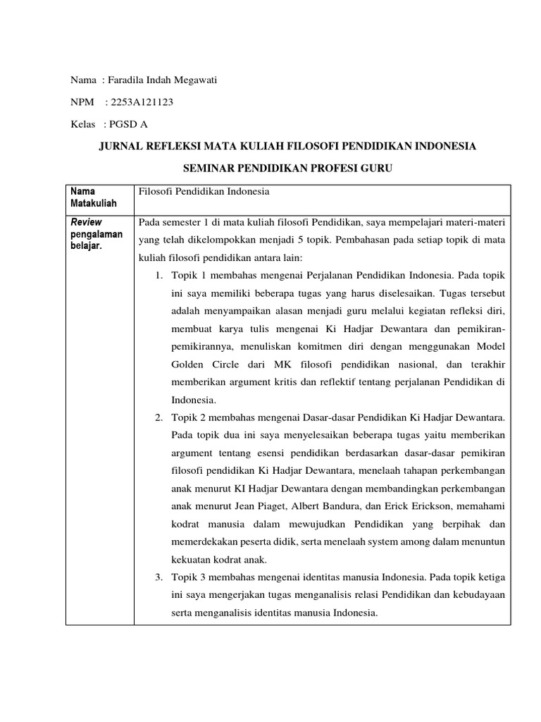 Jurnal Refleksi - Filosofi Pendidikan Indonesia | PDF Jurnal Refleksi - Filosofi Pendidikan Indonesia | PDF