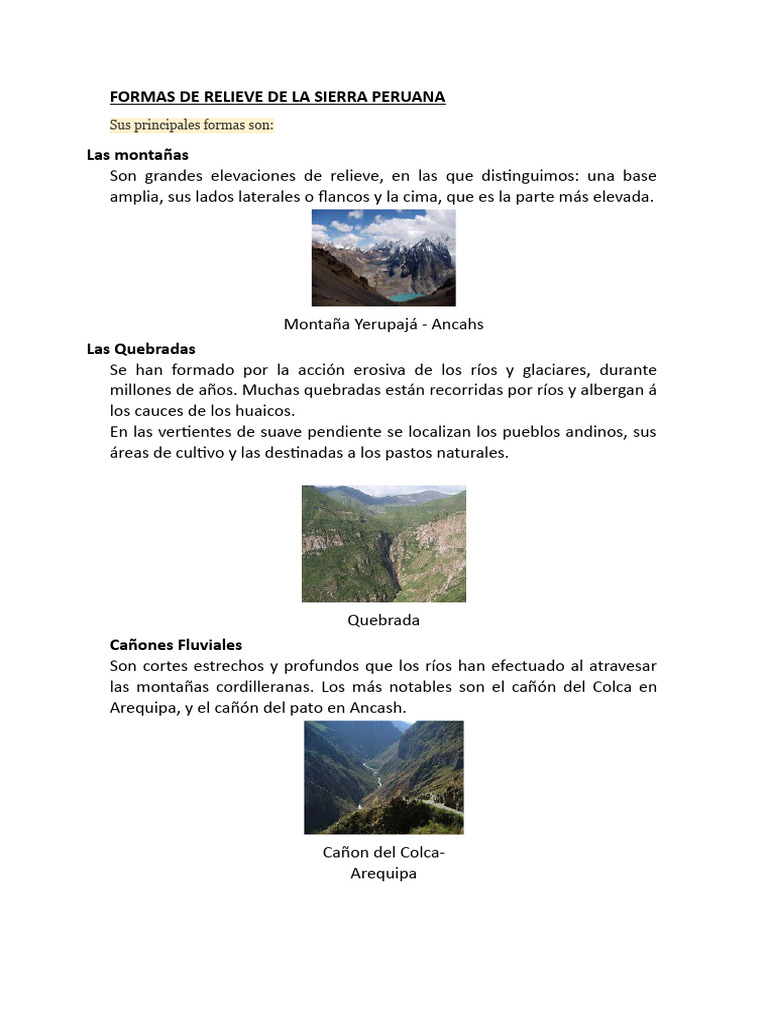 Formas de Relieve en la Sierra Peruana | PDF | Historia