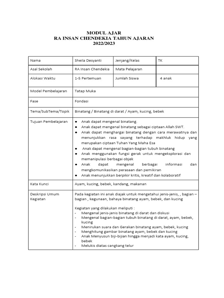 Modul Ajar RA | PDF | Griya & Taman
