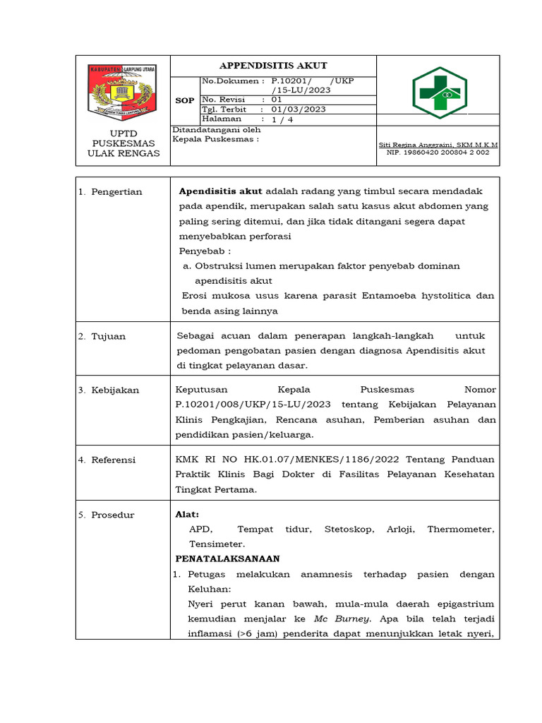Sop Appendisitis Akut 2023 | PDF
