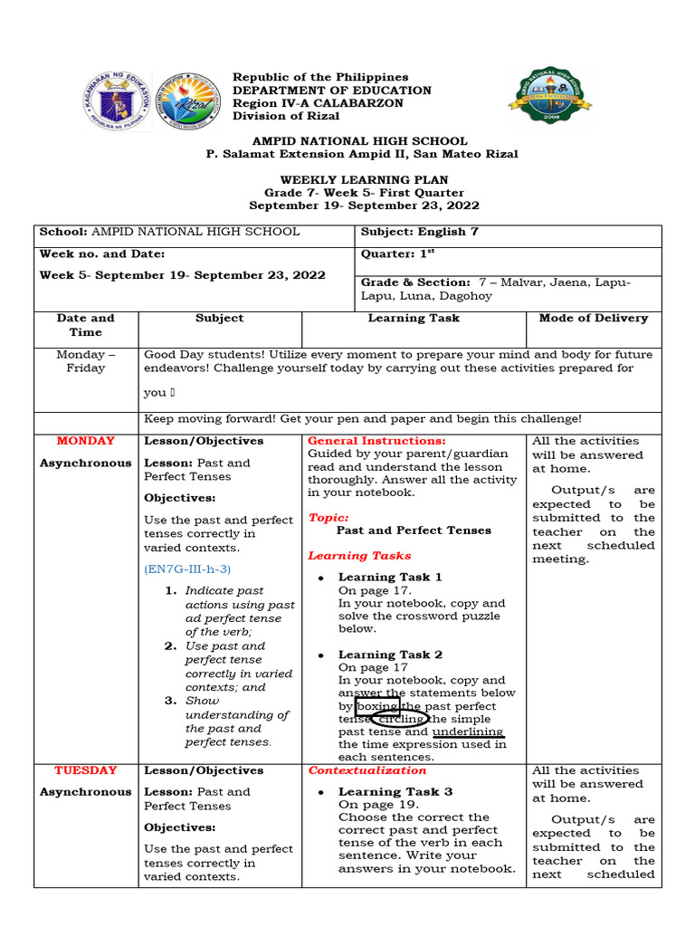ENGLISH7 WLP Week-5 F2F 1st | PDF