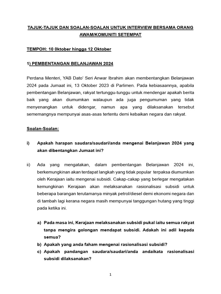 Isu-Isu Dan Soalan-Soalan Interview Bersama Orang Awam - 10 Hingga 12 Oktober 2023 | PDF | Ilmu ...