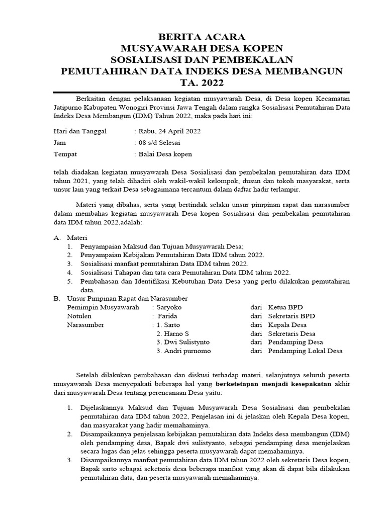 BA, Musdes Penetapan IDM | PDF | Ilmu Sosial