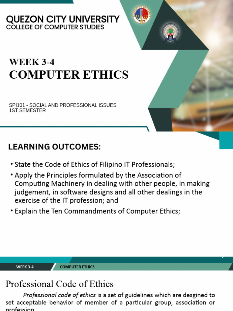 SPI101 - WEEK 3 4 - Computer Ethics | PDF | Computers