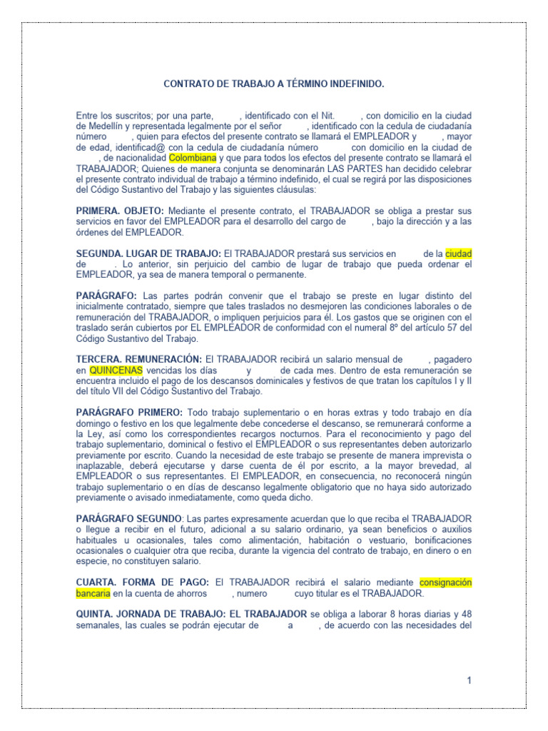 Minuta Contrato de Trabajo A Termino Indefinido | PDF | Derecho laboral ... Minuta Contrato de Trabajo A Termino Indefinido | PDF | Derecho laboral ...