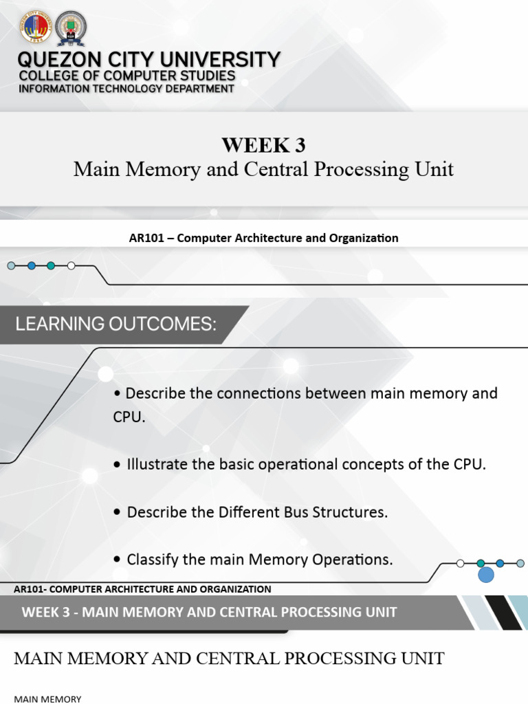 AR101 WEEK 3 Main Memory and Central Processing Unit | PDF