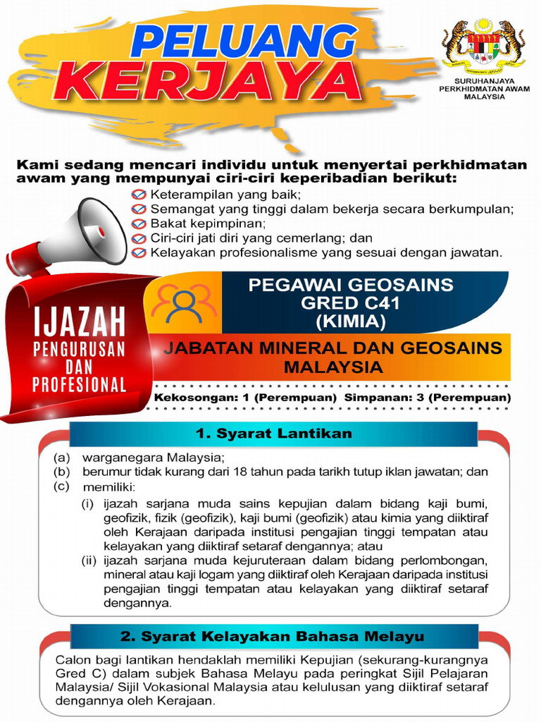 IKLAN SPA9 - PG JMG PegawaiGeosainsGredC41 - (Kimia) | PDF