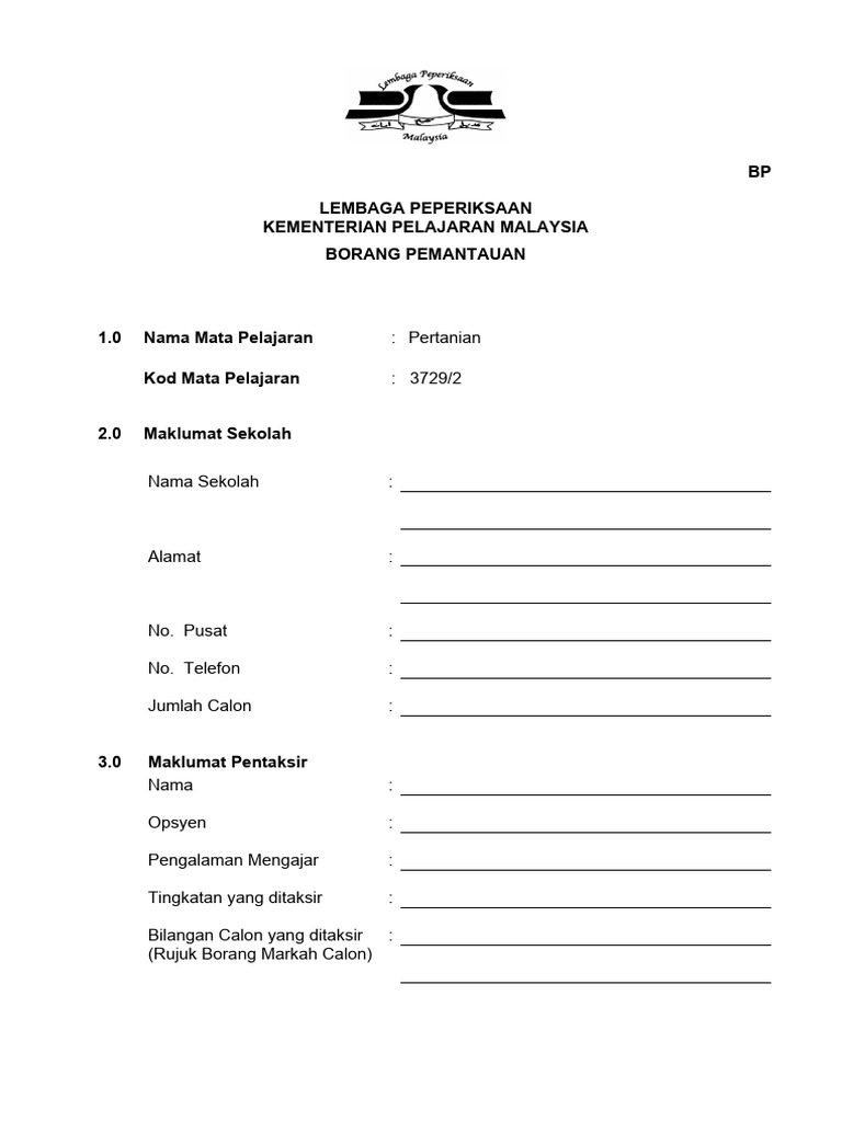 Borang Pemantauan (BP) | PDF