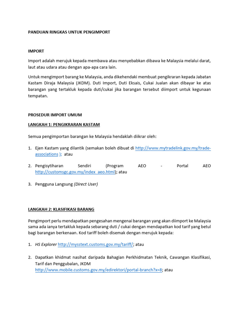 Panduan Ringkas Prosedur Import | PDF
