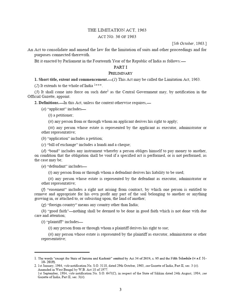 Limitation Bare Act Latest | PDF | Lawsuit | Easement