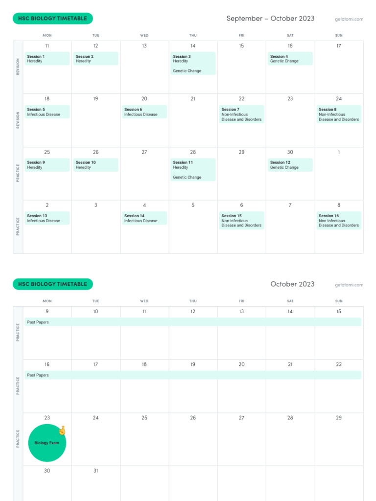 HSC Biology Study Timetable 2023 | PDF