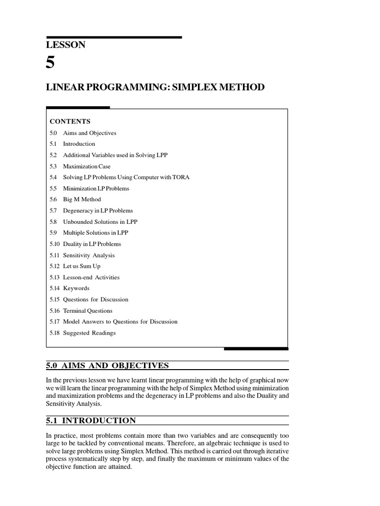 Simplex Method in Linear Programming | PDF