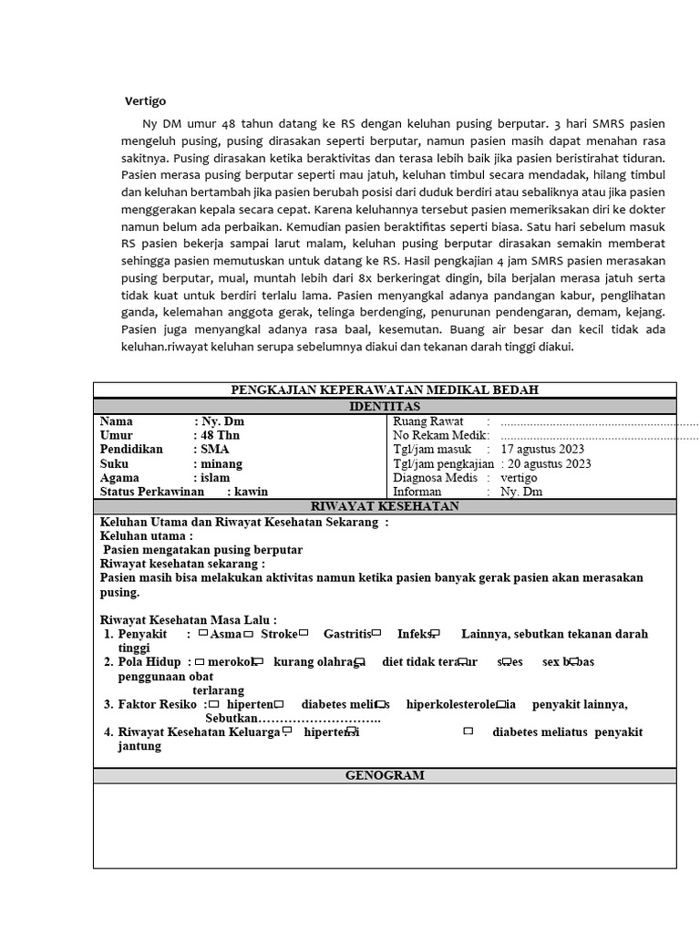 Format Pengkajian KMB Vertigo | PDF | Pengembangan Diri | Gaya Hidup