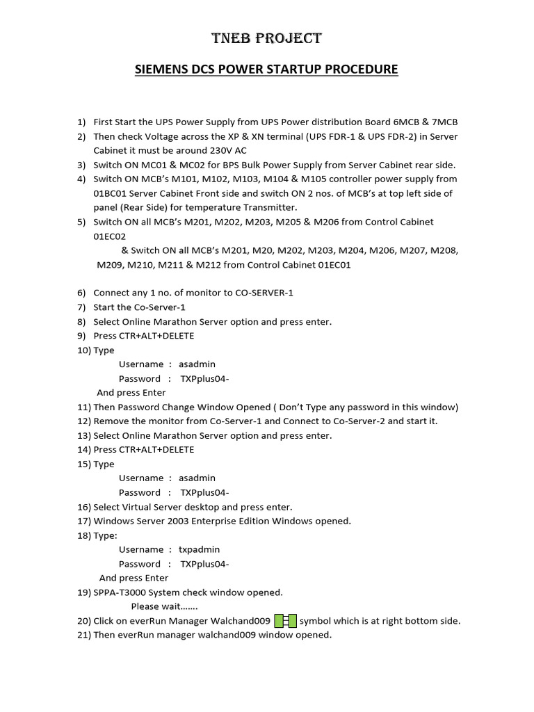 Siemens DCS Powerup Startup Procedure | PDF