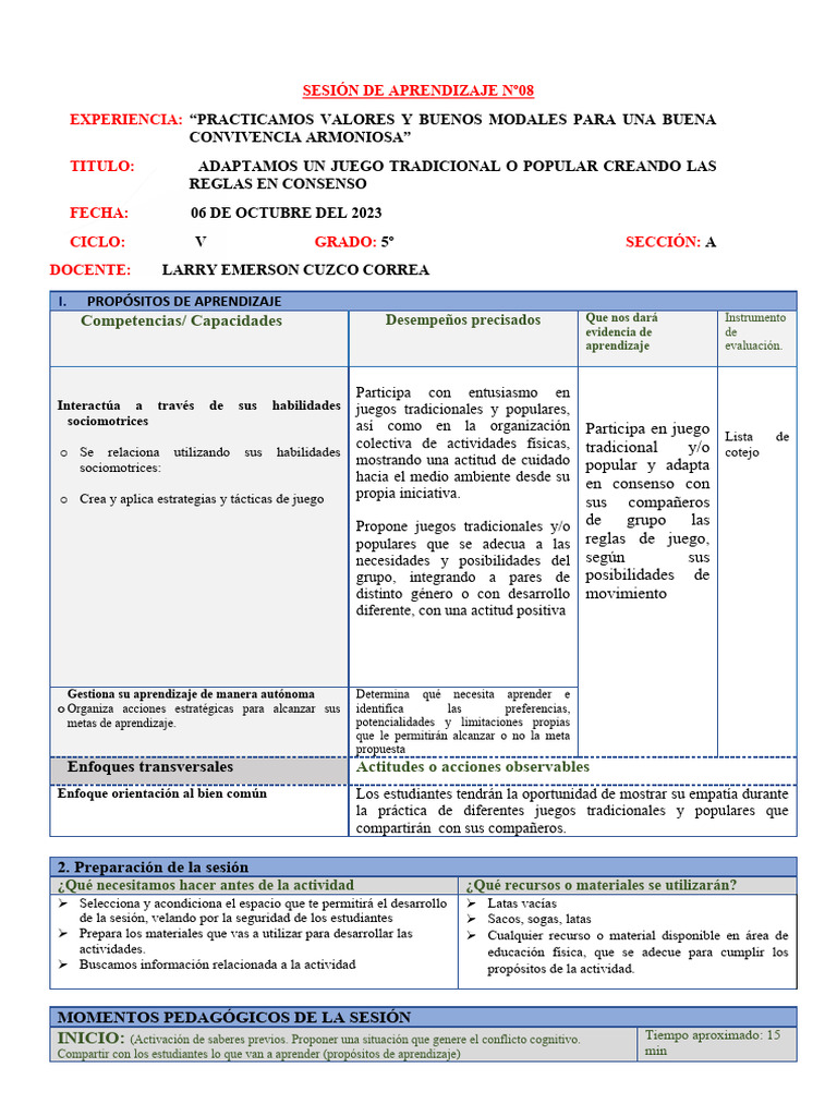 Sesion 5 de Aprendizaje Dia de La Ed Fisica | PDF