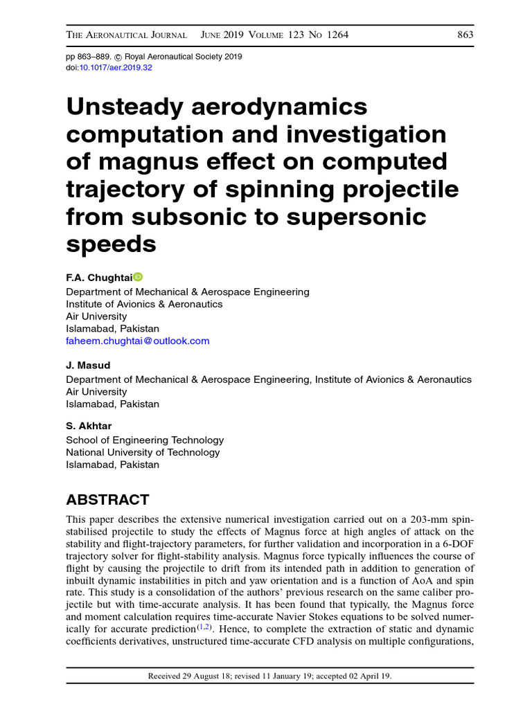 Unsteady Aerodynamics Computation And Investigation Of Magnus Effect On Computed Trajectory Of
