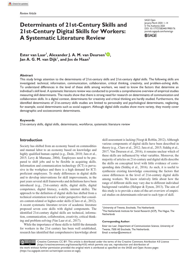 Van Laar Et Al 2020 Determinants of 21st Century Skills and 21st ... Van Laar Et Al 2020 Determinants of 21st Century Skills and 21st ...