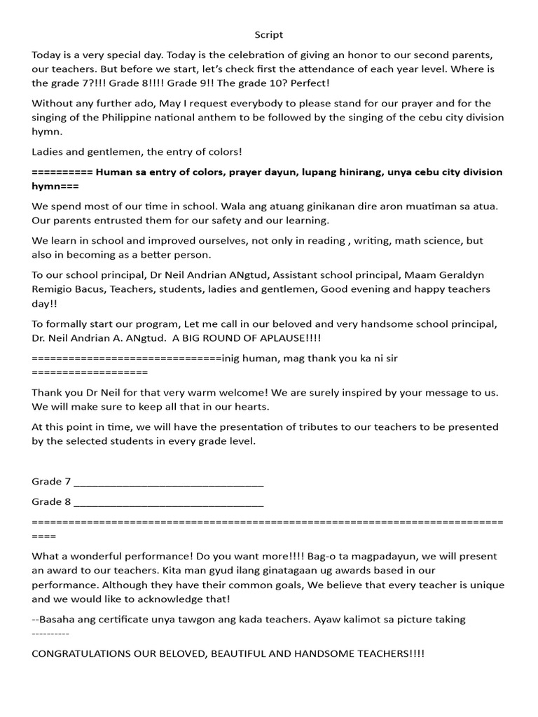 Teachers Day Script | PDF