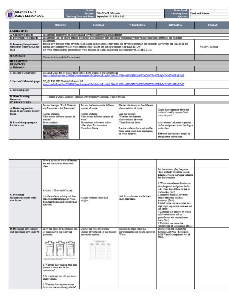 Grade 11 Earth Science: Waste Management | PDF | Waste | Waste Management