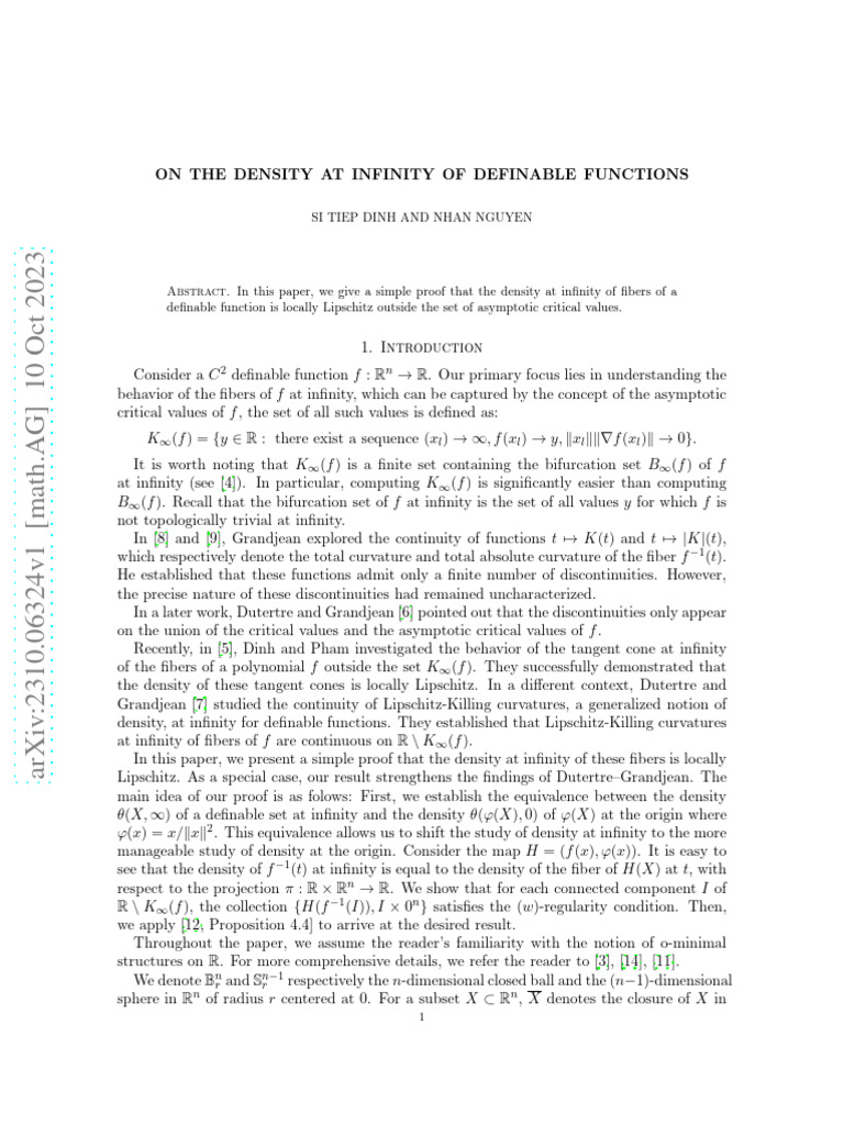 On The Density at Infinity of Definable Functions | PDF
