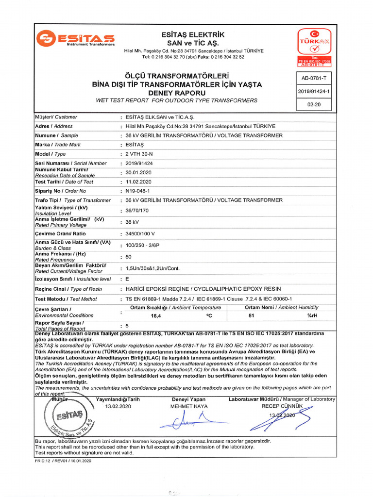 2VTH 30-N Wet Test Report | PDF