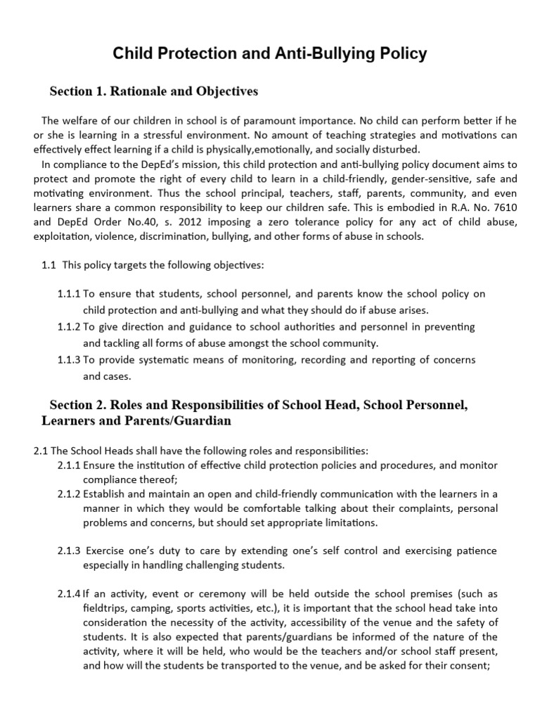 Child Protection and Anti Bullying | PDF