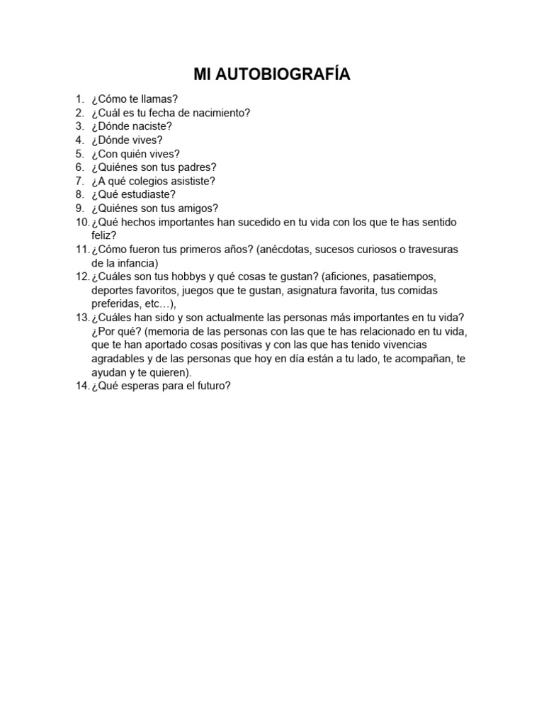 Mi Autobiografía: Vida y Aspiraciones | PDF