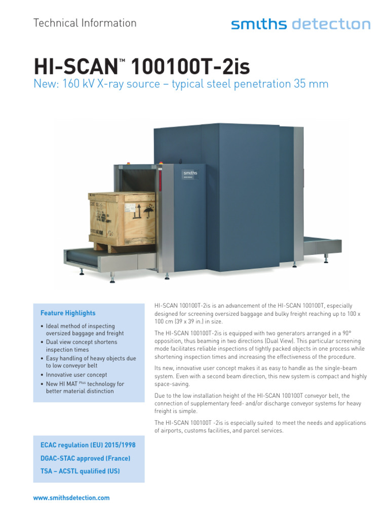 Hi-Scan 100100t-2is: New: 160 KV X-Ray Source - Typical Steel ...