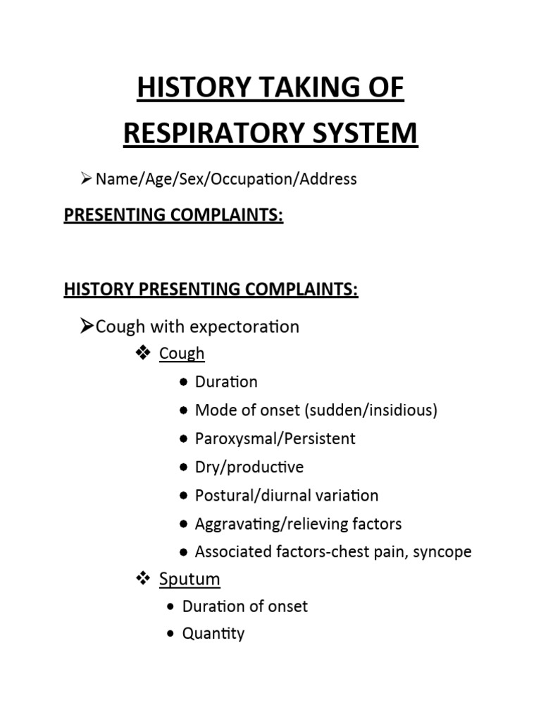 History Taking of Respiratory System | PDF