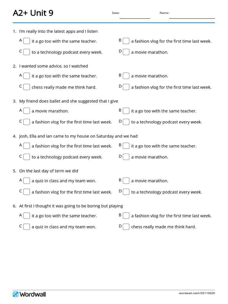 A2 Unit 9 Quiz | PDF