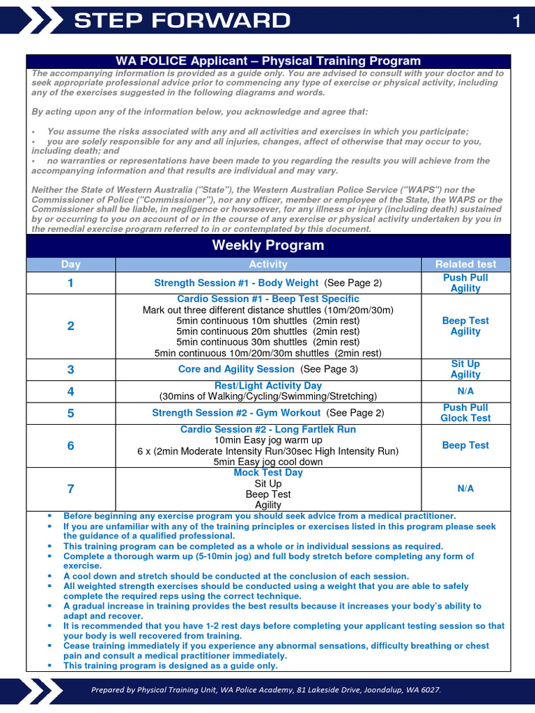WA Police Physical Training Guide | PDF | Physical Exercise | Physical ...