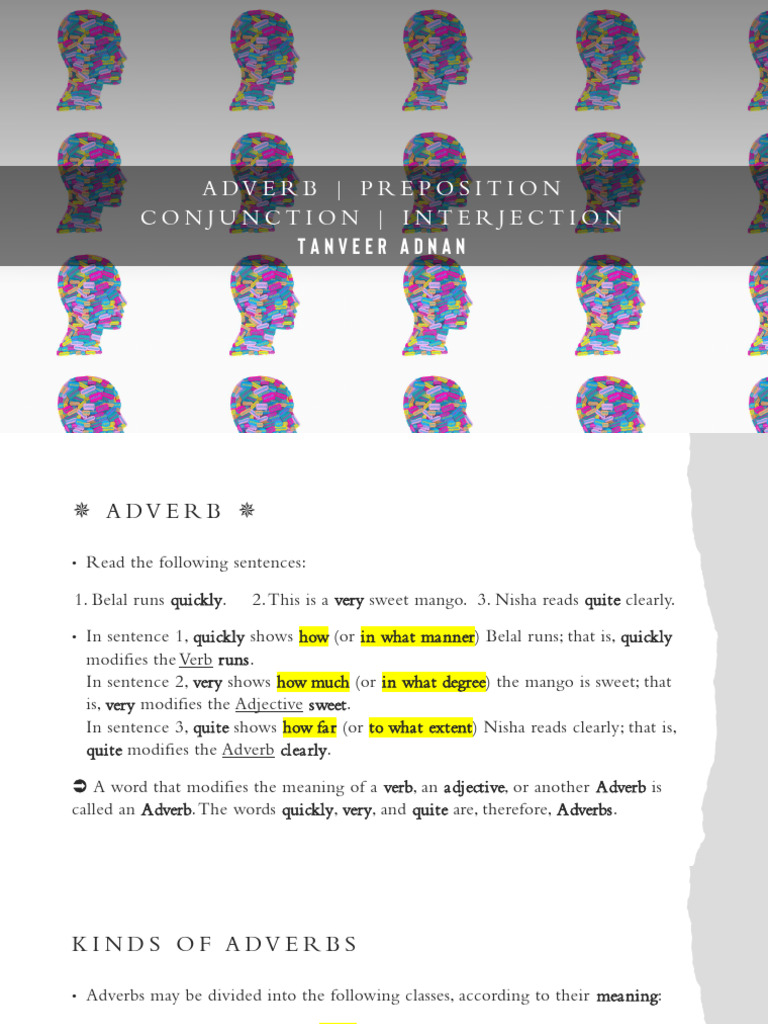 4 - Adverbs, Prepositions, Conjunctions, Interjections | PDF | Adverb | Preposition And Postposition