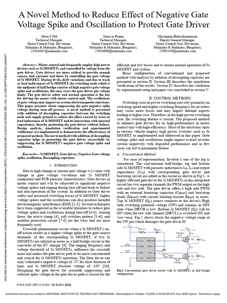 A Novel Method To Reduce Effect of Negative Gate Voltage Spike and Oscillation To Protect Gate ...