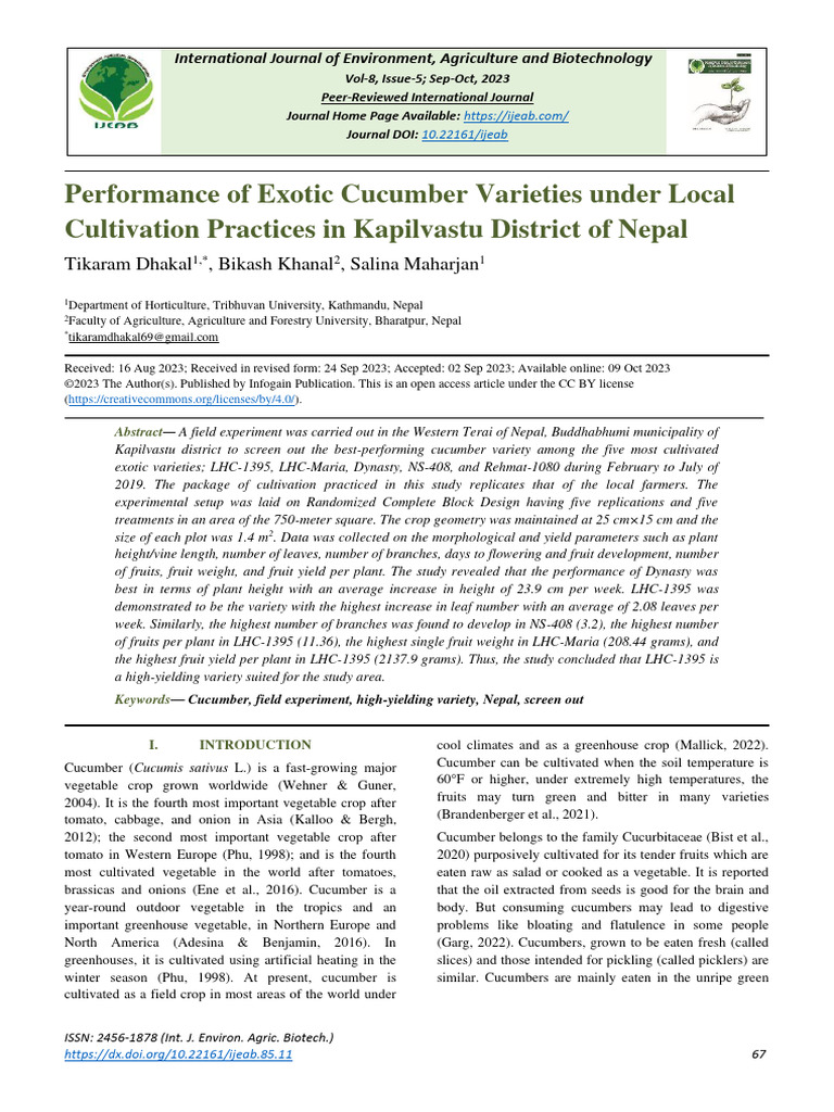 Exotic Cucumber Varieties in Nepal | PDF