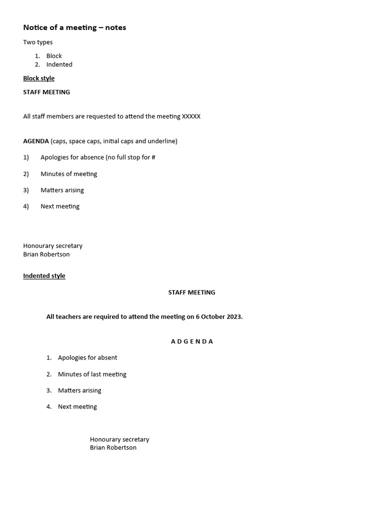 Notice of A Meeting | PDF