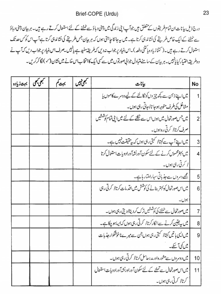 Brief COPE (Akhtar, Urdu) - 2 | PDF