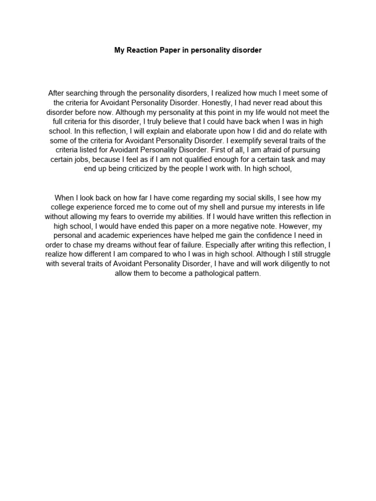 My Reaction Paper in Personality Disorder | PDF
