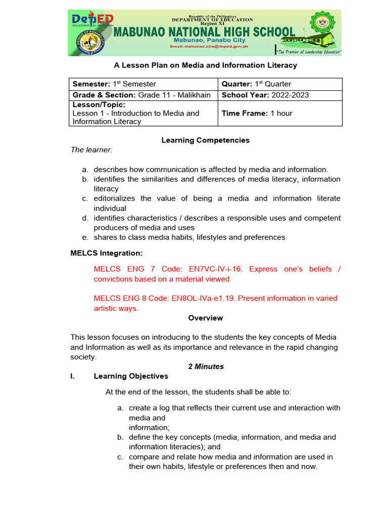 Media and Information Literacy Lesson Plan | PDF | Social Science