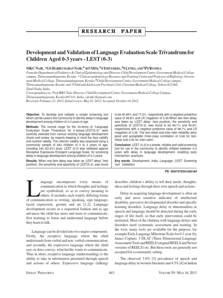 Development and Validation of Language Evaluation Scale Trivandrum For ...