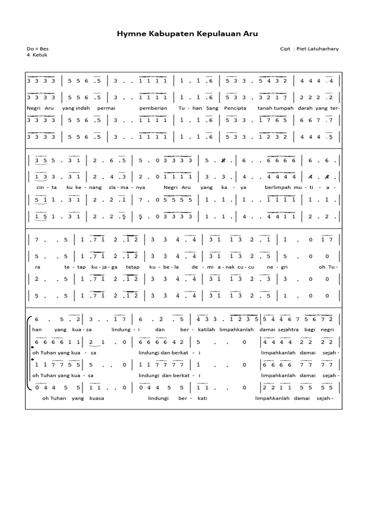 Hymne Kabupaten Kepulauan Aru | PDF