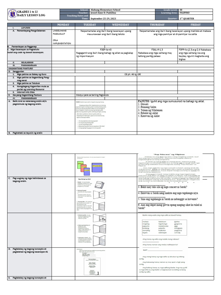 DLL Filipino-3 Q1 W4 | PDF