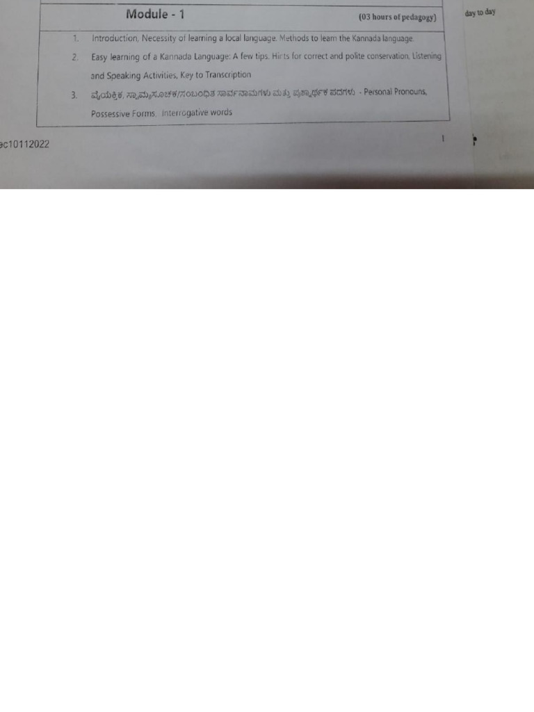 Module 1 Kannada Notes | PDF