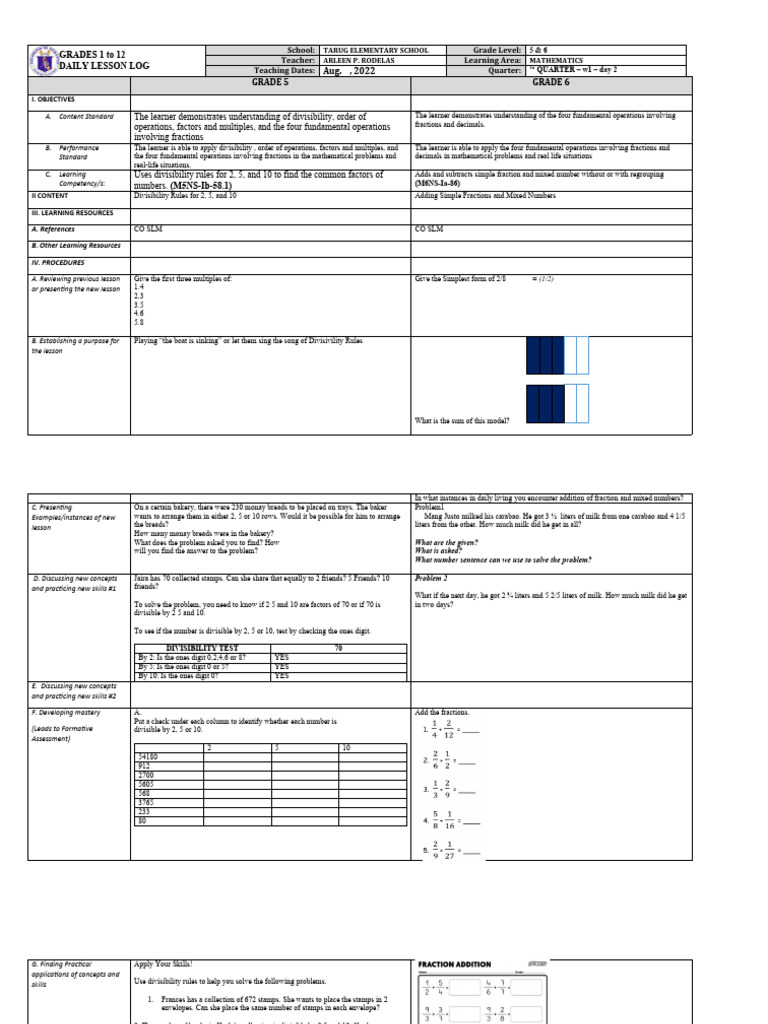 MATH5&6 Q1 w1.2 | PDF | Learning | Mathematics
