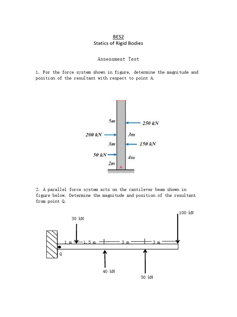Resultant of Parallel Force Sytem Assessment Test | PDF | Teaching ...
